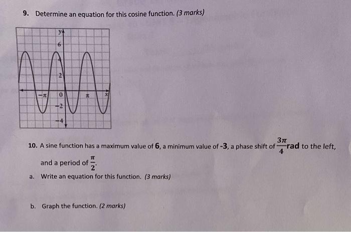 Solved 9. Determine an equation for this cosine function. (3 | Chegg.com