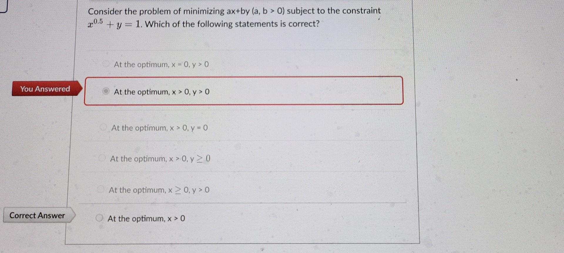 Solved Consider the problem of minimizing ax+by(a,b>0) | Chegg.com