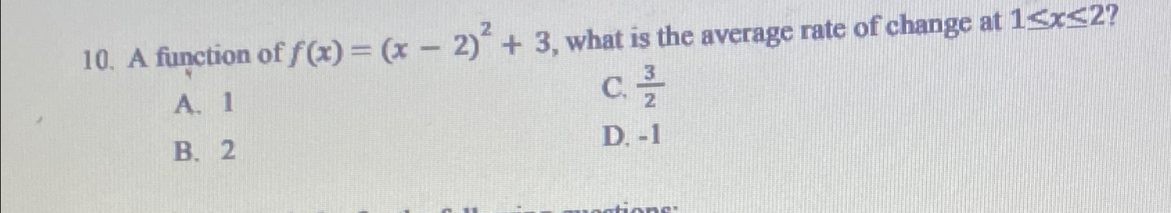 Solved A function of f(x)=(x-2)2+3, ﻿what is the average | Chegg.com