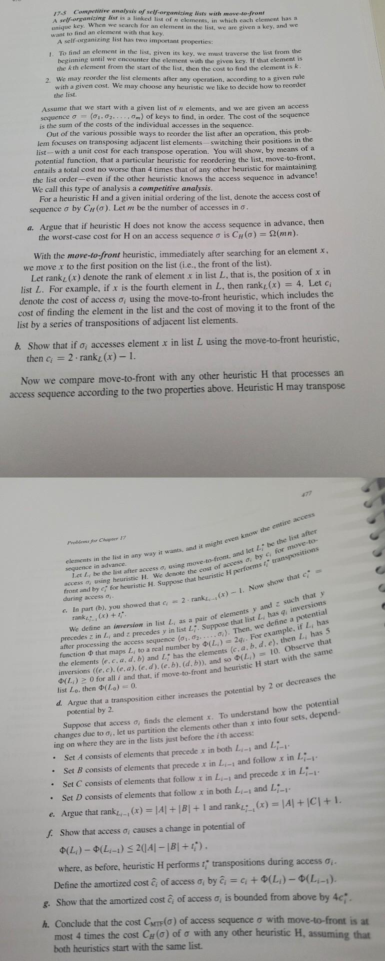 Solved 17-5 Competitive analysis of self-organizing lists | Chegg.com