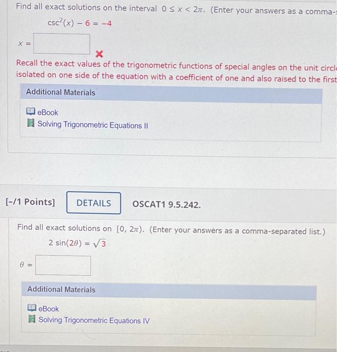 Solved Find all exact solutions on the interval 0 ≤ x