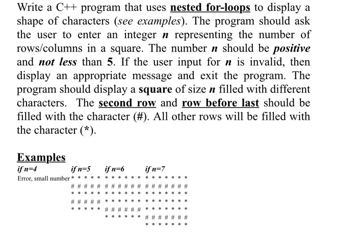 Solved Write a C++ program that uses nested for-loops to | Chegg.com