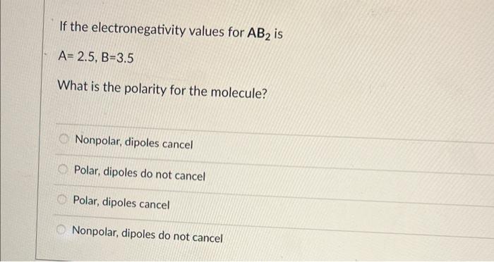 Solved A Molecule has the following formula AB2. A and B are | Chegg.com