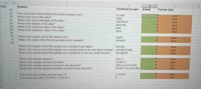 Solved Column A contains a generic dataset. Column C is a | Chegg.com