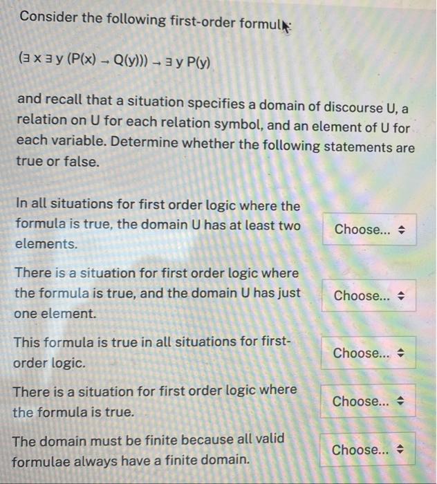 Solved Consider the following first-order formul : | Chegg.com