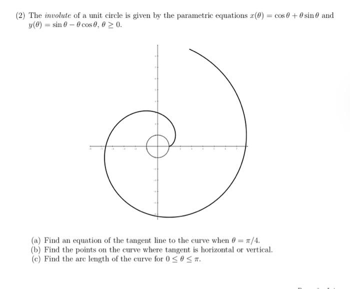 Solved (2) The involute of a unit circle is given by the | Chegg.com