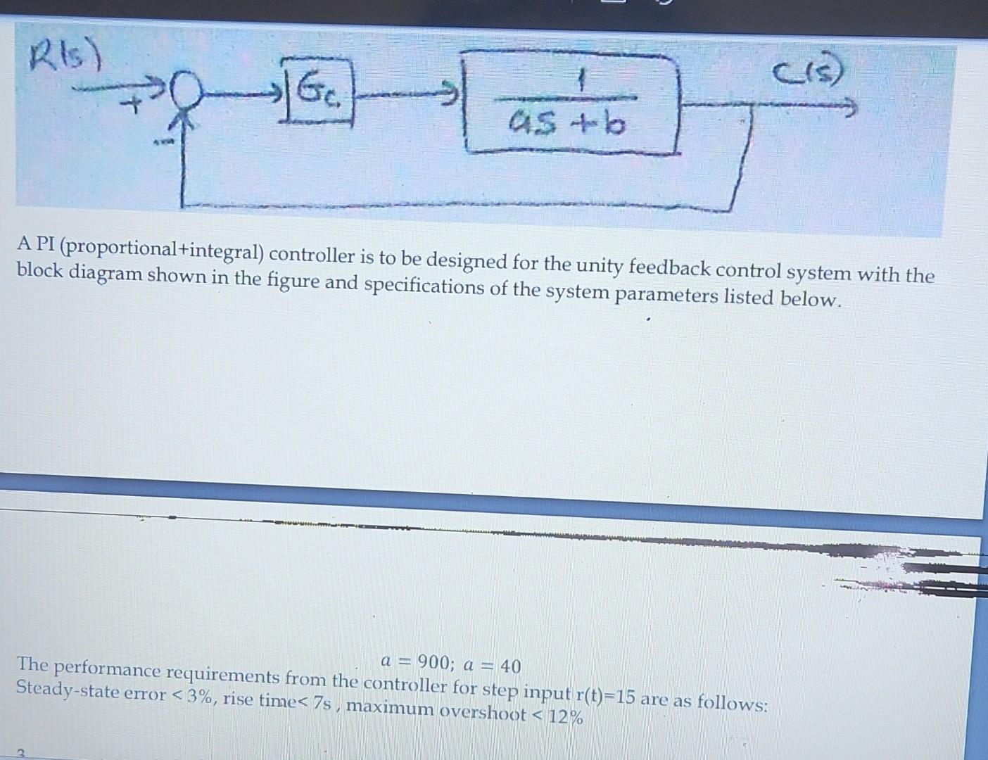 Solved A PI (proportional+integral) controller is to be | Chegg.com