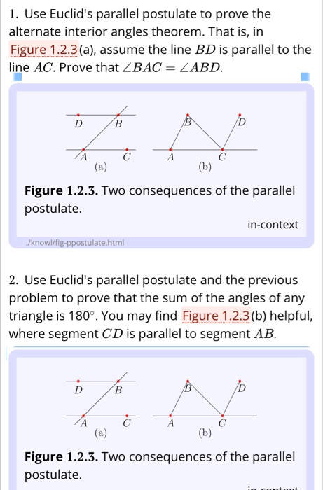 Solved 1. Use Euclid's parallel postulate to prove the | Chegg.com