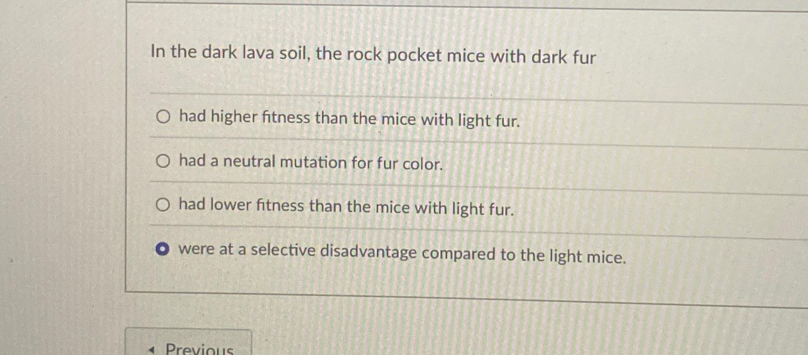 Solved In the dark lava soil, the rock pocket mice with dark | Chegg.com
