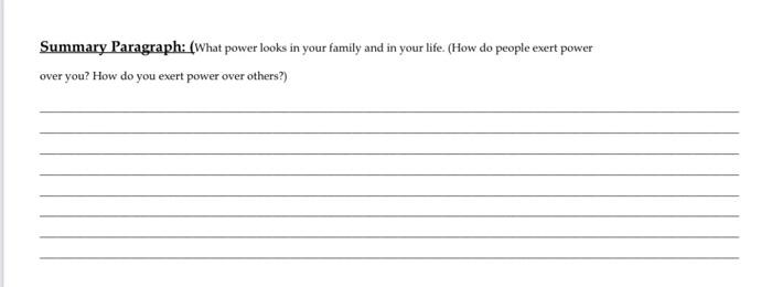 Solved Summary Paragraph: (What power looks in your family | Chegg.com