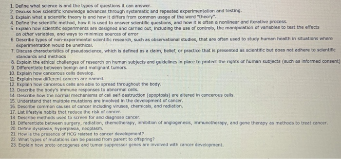 Solved 1. Define what science is and the types of questions | Chegg.com