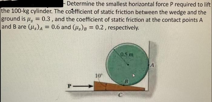 Solved - Determine the smallest horizontal force P required | Chegg.com
