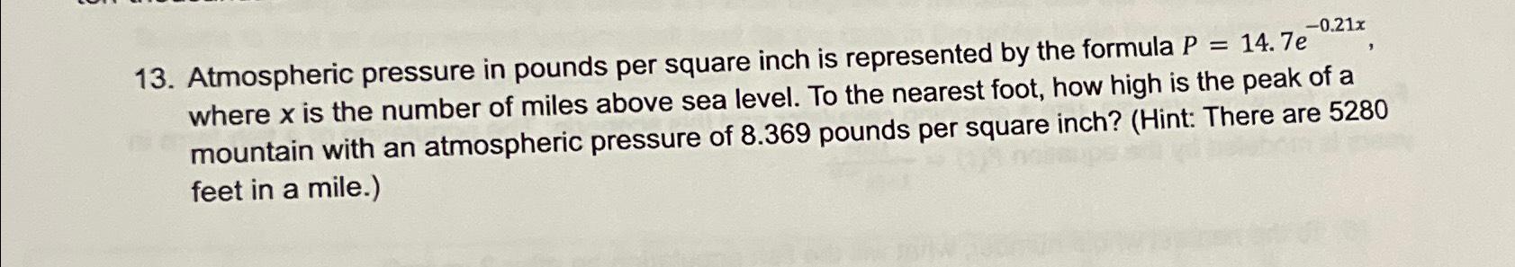 Solved Atmospheric pressure in pounds per square inch is | Chegg.com