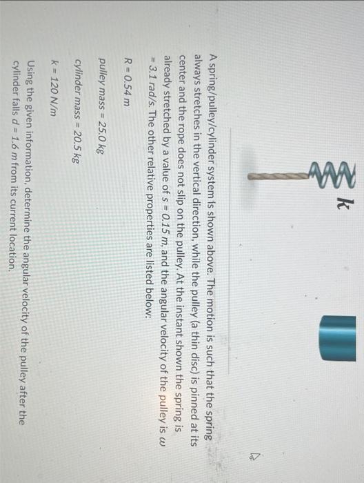 Solved A spring/pulley/cylinder system is shown above. The | Chegg.com