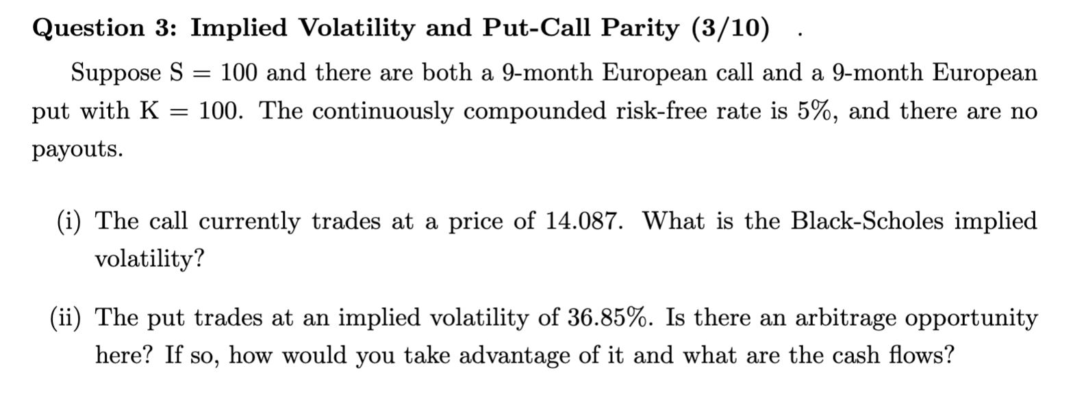 Solved Question 3: Implied Volatility and Put-Call Parity | Chegg.com