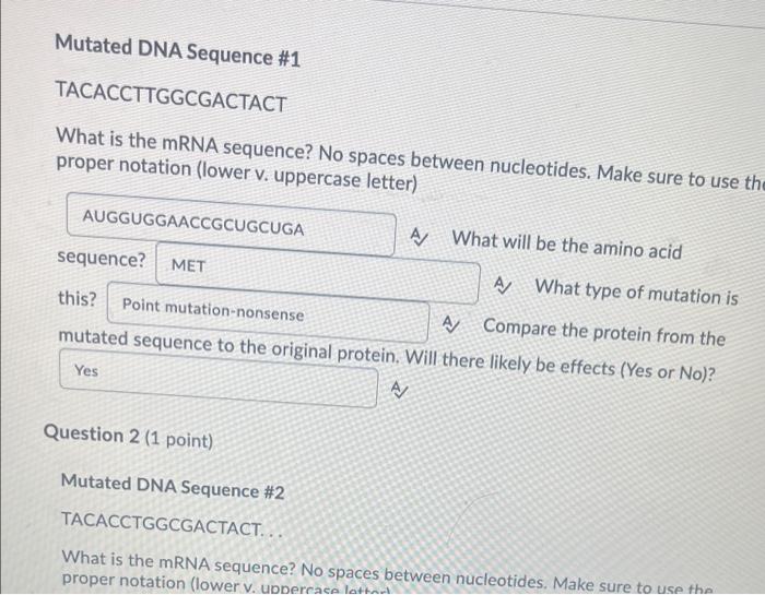 Solved Mutated DNA Sequence #2 TACACCTGGCGACTACT... What is | Chegg.com