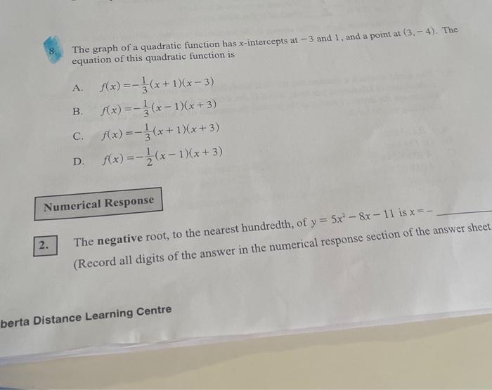 Solved Use the following information The partial graph of a | Chegg.com