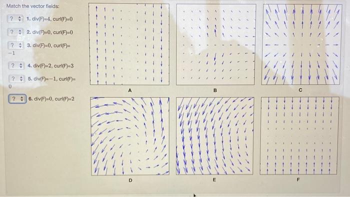 Solved Match the vector fields: 1. div(F)=4,cur(F)=0 2. | Chegg.com