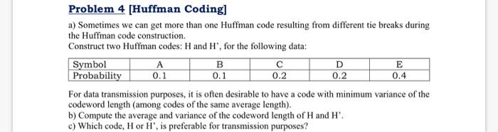 Solved Problem 4 [Huffman Coding) a) Sometimes we can get | Chegg.com