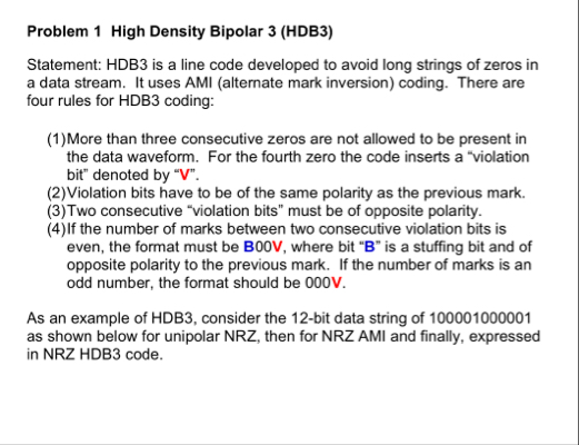 Solved Problem 1 ﻿High Density Bipolar 3 (HDB3)Statement: | Chegg.com