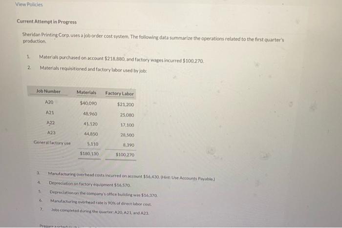 Solved Current Attempt in Progress Sheridan Printing Corp. | Chegg.com