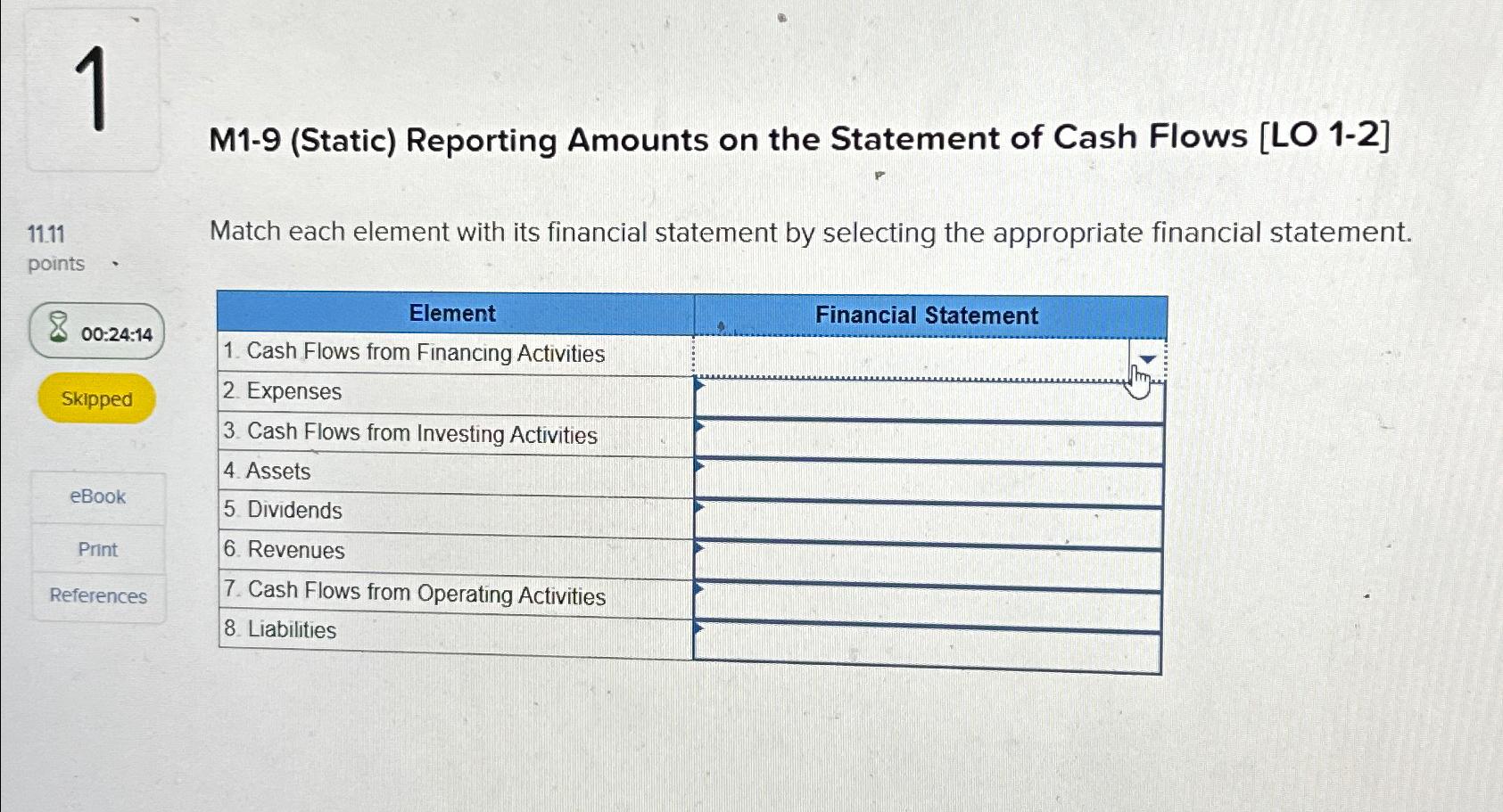 Solved 1\\nM1-9 (Static) Reporting Amounts on the Statement | Chegg.com