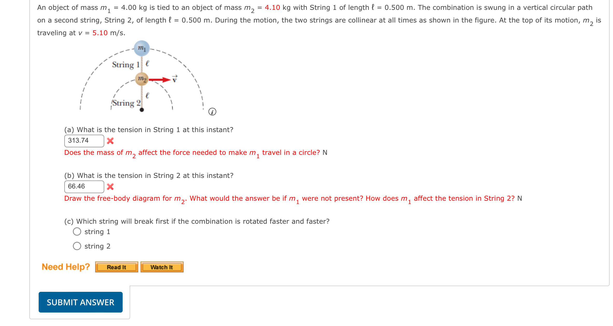An object of mass m1=4.00kg ﻿is tied to an object of | Chegg.com