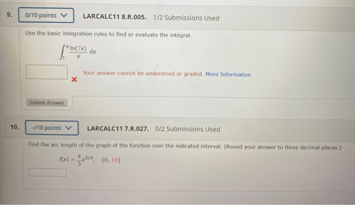 Solved 9. 0/10 points LARCALC11 8.R.005. 1/2 Submissions | Chegg.com Solved 9. 0/10 points LARCALC11 8.R.005. 1/2 Submissions | Chegg.com