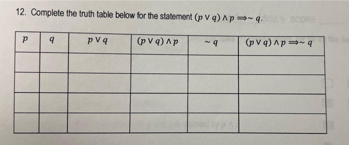 Solved 12. Complete the truth table below for the statement | Chegg.com