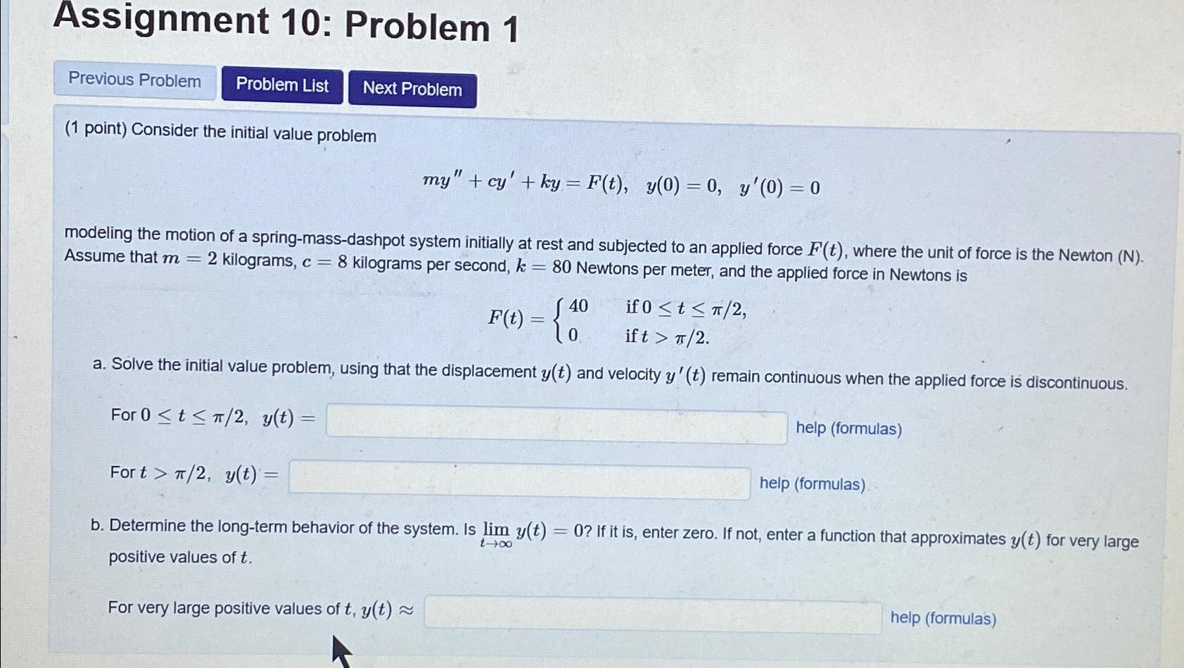 Solved Assignment 10: Problem 1(1 ﻿point) ﻿Consider the | Chegg.com