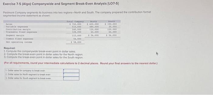 Solved Exercise 7.5 (Algo) Companywide and Segment | Chegg.com