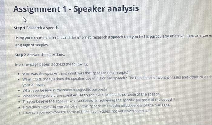 Step 1 Research a speech. Using your course materials | Chegg.com