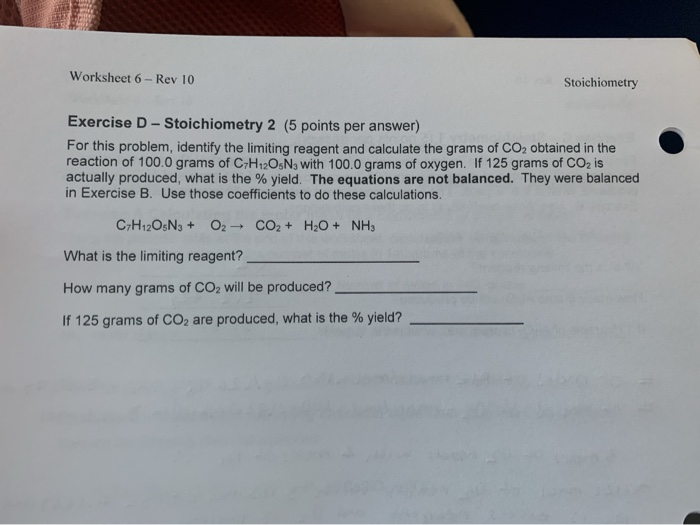 Solved Worksheet 6 - Rev 10 Stoichiometry Exercise D - | Chegg.com