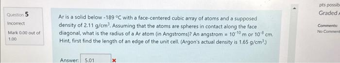Solved Ar is a solid below −189∘C with a face-centered cubic | Chegg.com