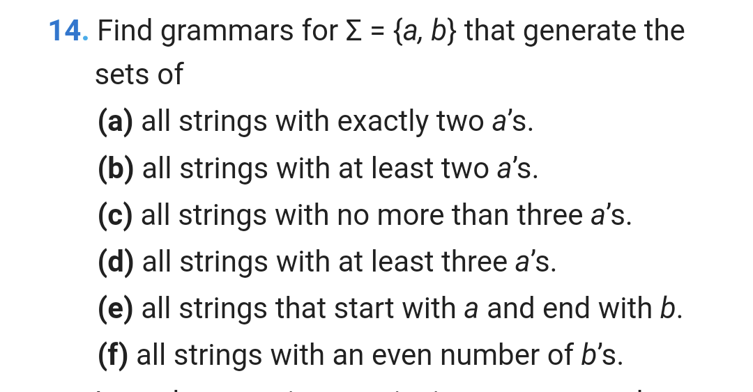 Solved 14. Find grammars for Σ={a,b} that generate the sets | Chegg.com