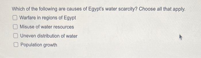 Which of the following are causes of Egypt's water | Chegg.com