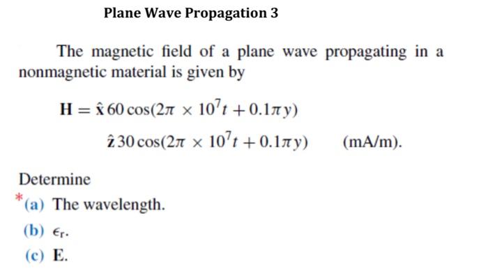 Solved The magnetic field of a plane wave propagating in a | Chegg.com