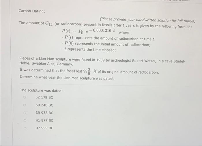 Solved (Please provide your handwritten solution for full | Chegg.com