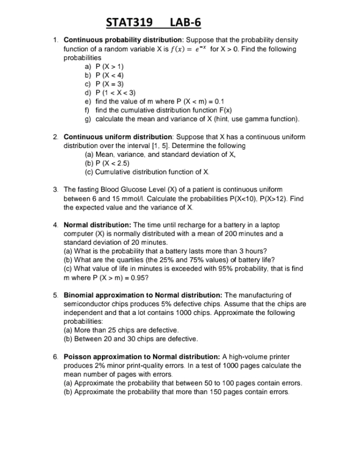 Solved STAT319 ﻿LAB-6Continuous probability distribution: | Chegg.com