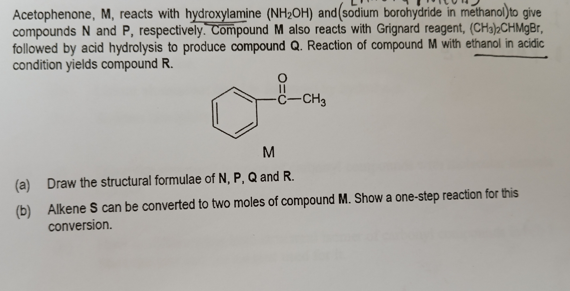 Solved Acetophenone, M, ﻿reacts with hydroxylamine (NH2OH) | Chegg.com