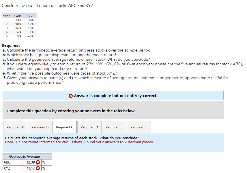 Solved Consider the rate of return of stocks ABC and | Chegg.com