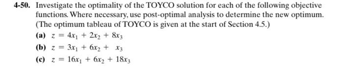 Solved 4-50. Investigate the optimality of the TOYCO | Chegg.com