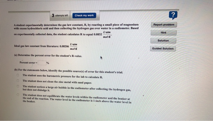 Solved 3 attempts left Check my work Report problem A | Chegg.com