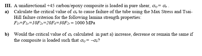 Solved III. A unidirectional +45 ﻿carbon/epoxy composite is | Chegg.com