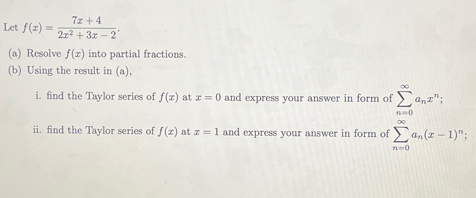 Solved Let f(x)=7x+42x2+3x-2.(a) ﻿Resolve f(x) ﻿into partial | Chegg.com