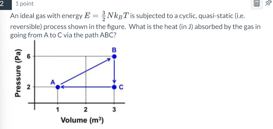 Solved 2,1 ﻿pointAn ideal gas with energy E=32NkBT ﻿is | Chegg.com