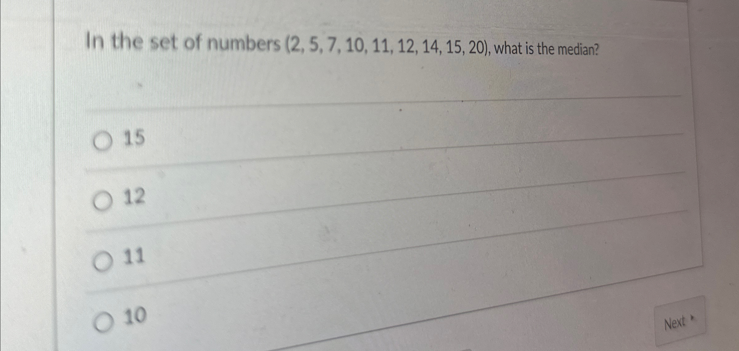 Solved In the set of numbers (2,5,7,10,11,12,14,15,20), | Chegg.com