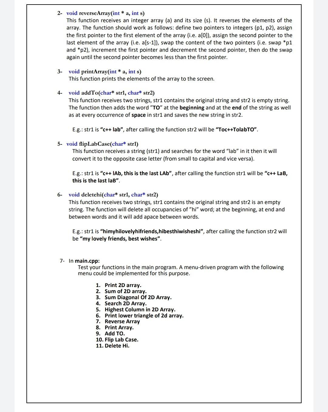 Solved A 2D Array: 1. void print2DArray(const int al (cols], | Chegg.com