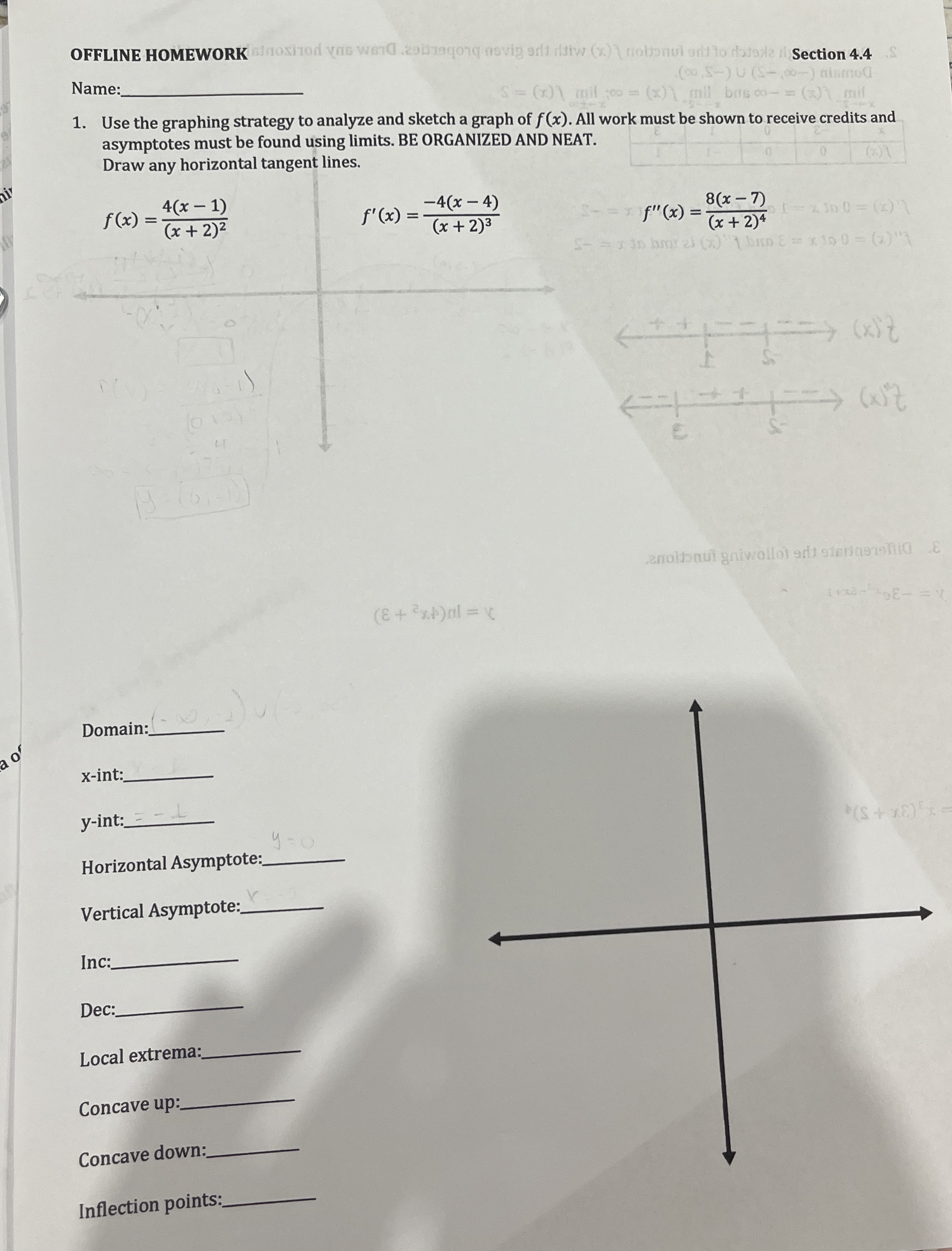 OFFLINE HOMEWORKSection 4.4NameUse the graphing | Chegg.com