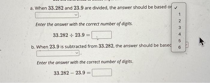 Solved a. When 33.282 and 23.9 are divided, the answer | Chegg.com